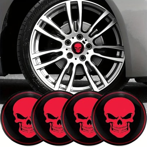 Automotive 56mm CRAZY MAD RED SKULLS on 4x Plastic Mag Wheel Caps New ...