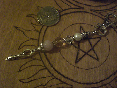 Wicca Goddess Love Spell Key Chain Clip On Crystal Pearl Stone Purse ...