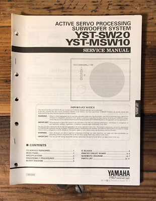 Yamaha YST-SW20 YST-MSW10 Subwoofer Service Manual *Original* | eBay