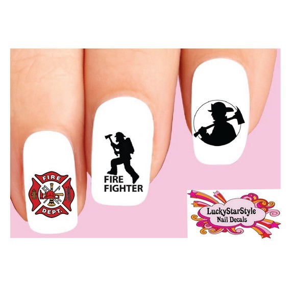 Waterslide Nail Decals Set of 20 - Firefighter Fire Department Assorted ...