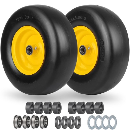 2PCS 13x5.00-6 Flat Free Lawn Mower Tire & Wheel Smooth Tread Tire for ...