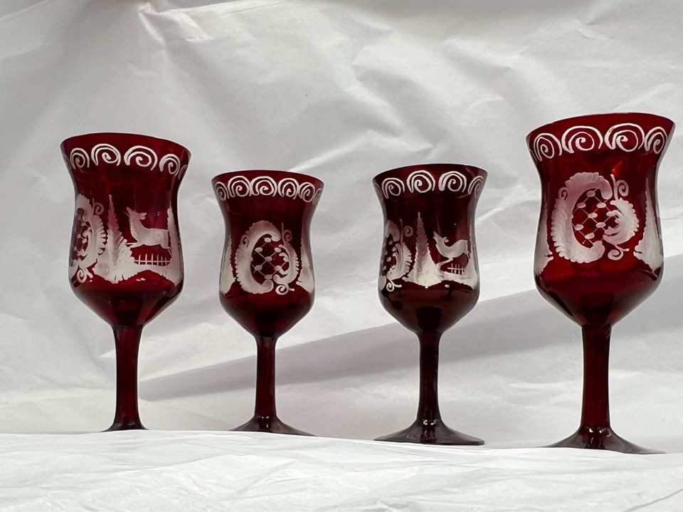 Antique Bohemian Ruby Red Cordial Glass Set of 4 | eBay