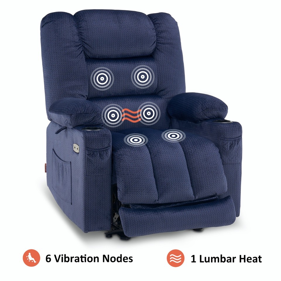 Mcombo Power Recliner Sofa Chair with Heat & Massage, USB for Living ...