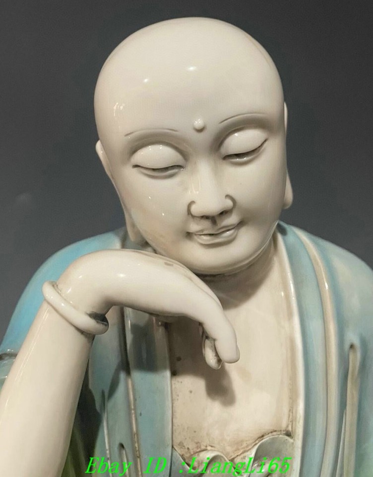 12.2" Alte Dehua Farbe Porzellan Meditieren auf Ponder Arhat Buddha ...
