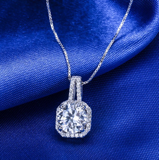 925 Sterling Silver Cubic Zirconia Square Pendant Necklace Chain ...