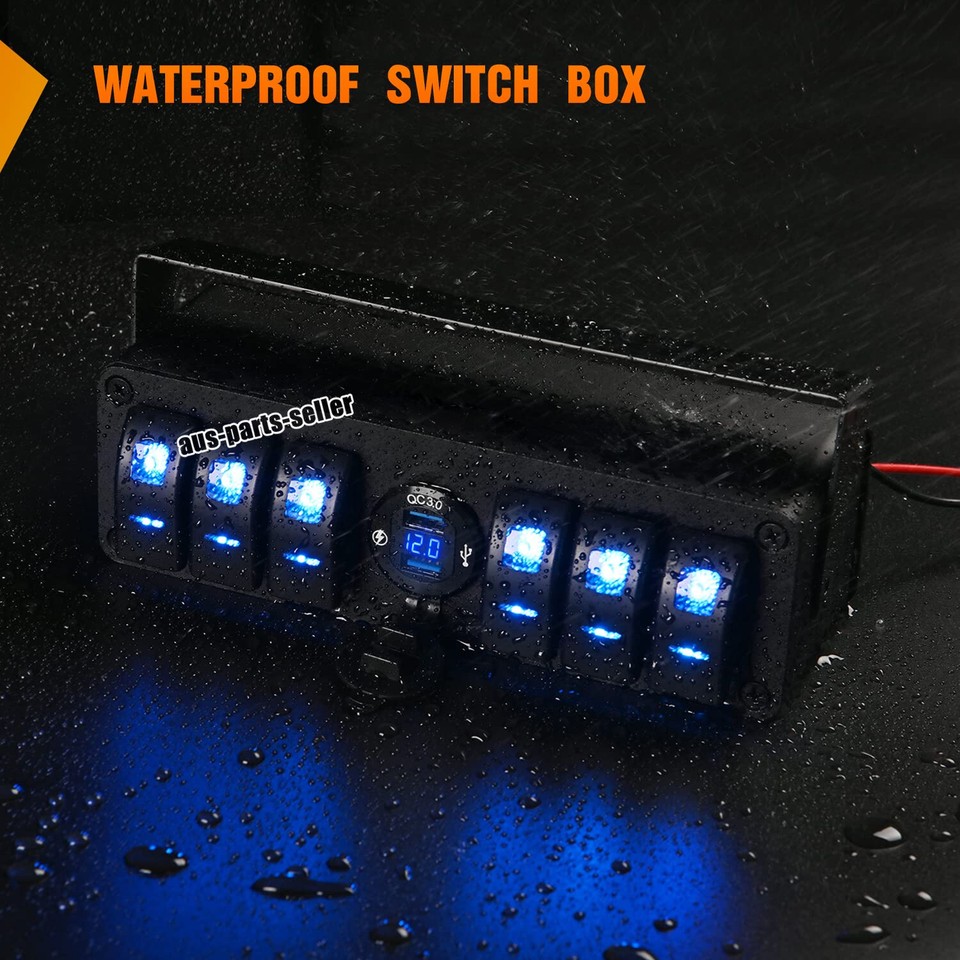 6 Gang 12V/24V DC On/Off Rocker Switch Panel Control Box for Car Boat ...