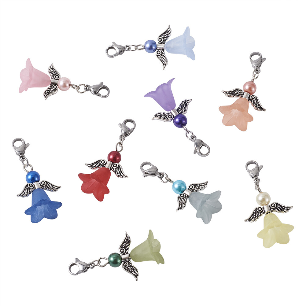 40Pcs/Box Angel Wings Pendants with Glass Pearl Beads and Lobster Claw ...