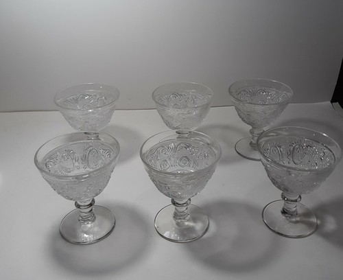 6 Vintage Duncan Miller Glass "Sandwich" Pattern ,Saucer Champagnes ...
