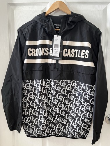 NWT NEW $78 Crooks & Castles Jacket Men's S Hooded Windbreaker Black ...