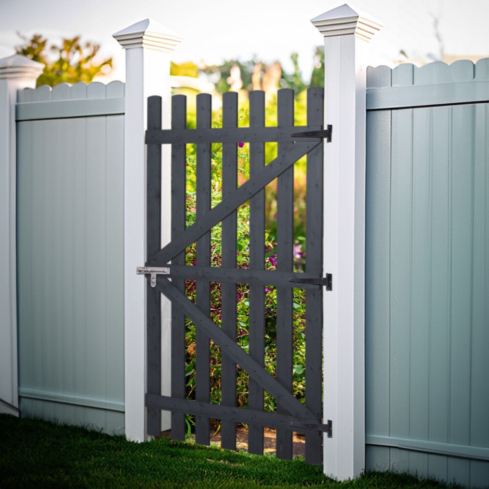 Grey/Natural Pine Wood Garden Gate Curved/Flat Top Pedestrian Gate ...