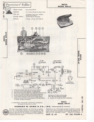 1965 DECCA DPS-41 PHONO AMPLIFIER SERVICE MANUAL SCHEMATIC REPAIR PHOTOFACT FIX | eBay