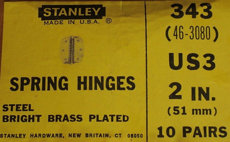 (Lot of 4) 343-US3 STANLEY 2" Steel Spring Hinges, BRIGHT BRASS Plated ...