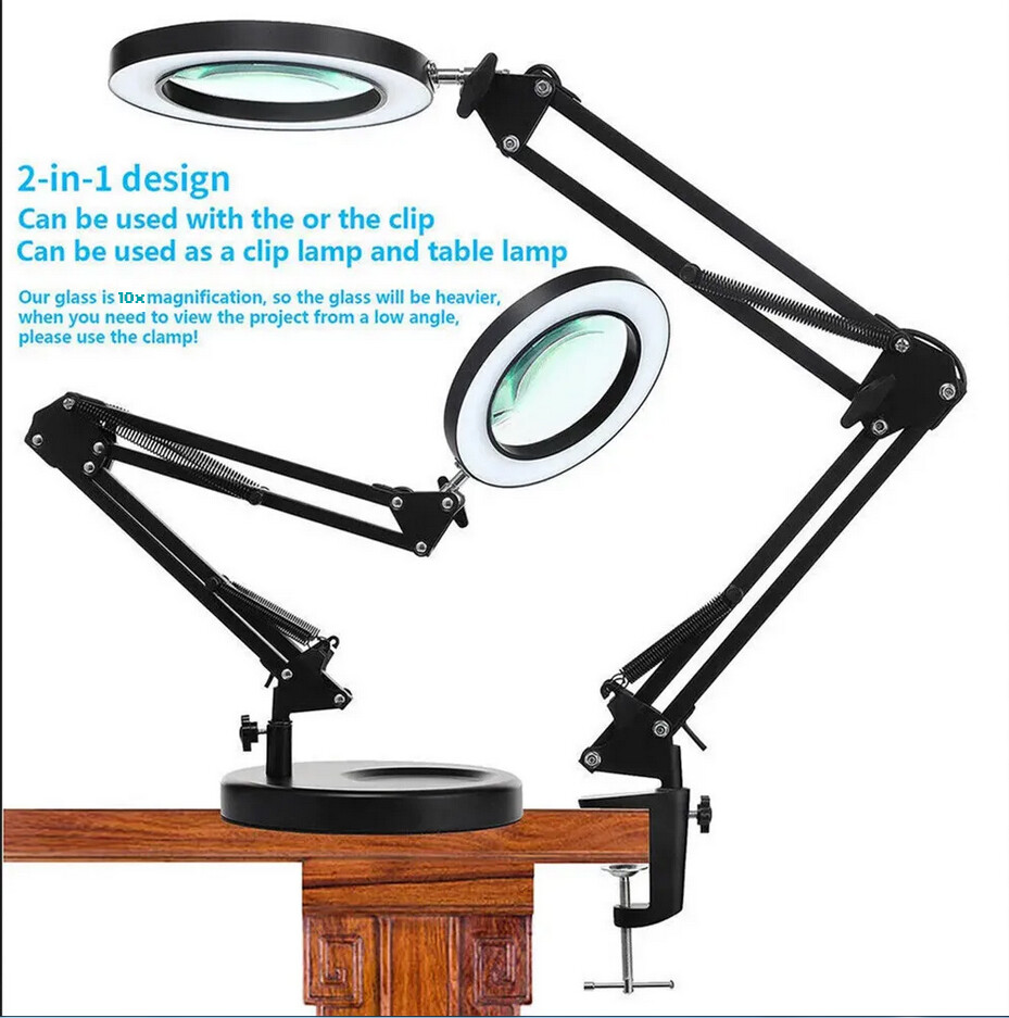 10X Magnifying Glass Desk Light Magnifier LED Lamp Reading Lamp with ...