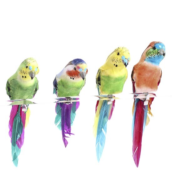 Vibrantly Colored Artificial Parrot Birds with Feathered Tails | eBay
