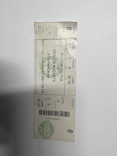 2001 Boston Celtics at Denver Nuggets Full Ticket 12/05/01 Paul Pierce ...