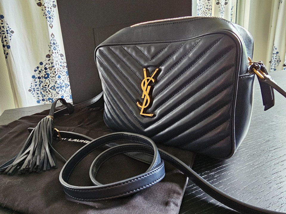 YSL Saint Laurent Authentic Lou Camera bag with Tassel in Blue Leather ...