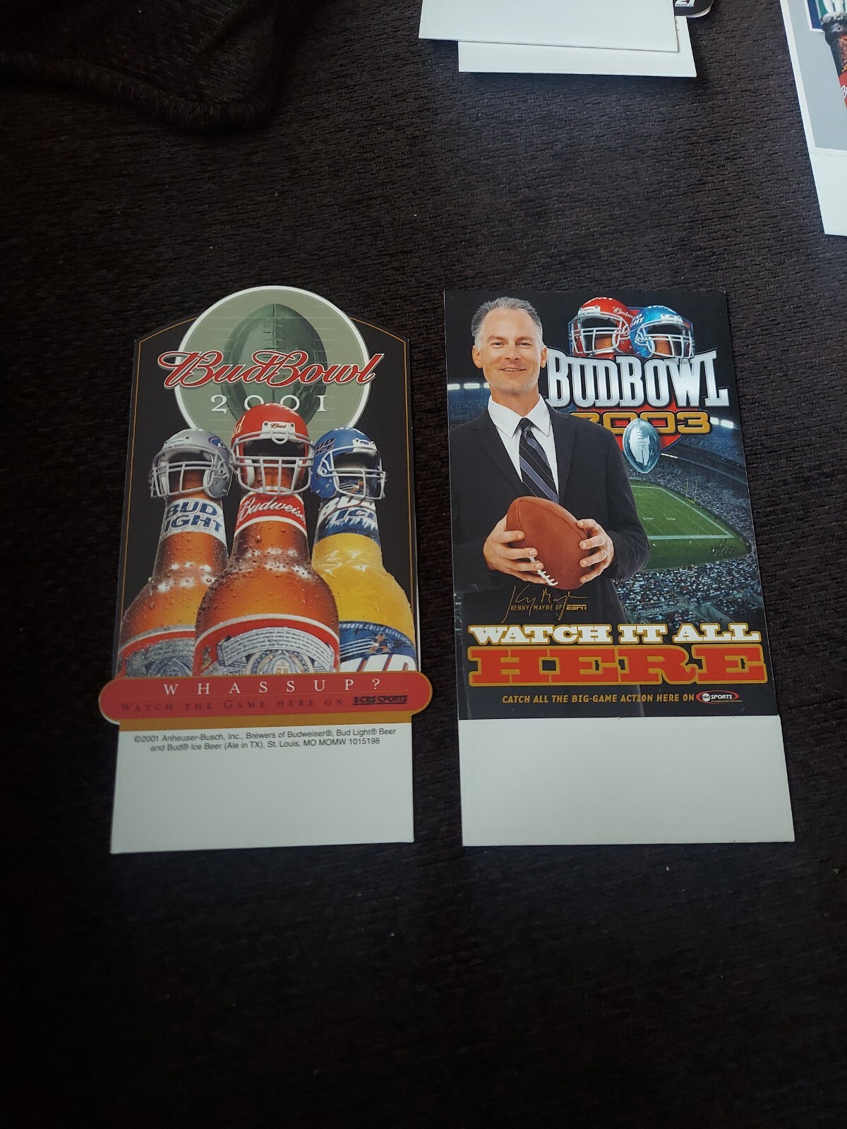 2 Different Bud Bowl Unused Table Tents 2001 2003 With Kenny Mayne | eBay