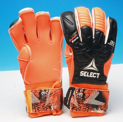 SELECT 33 PROTEC HYLA CUT BLACK & ORANGE GOALKEEPER GLOVES YOUTH SIZE 7 ...
