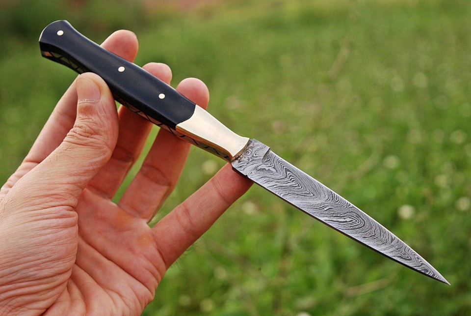 Double-Edged V42 Military Damascus steel Dagger boot Knife bull horn ...