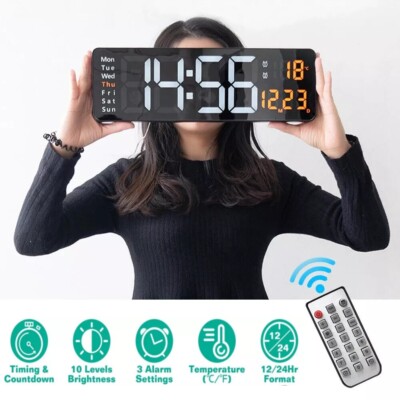 16" Large Digital Wall Clock with Remote, Large Display LED Wall Clock ...