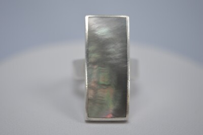 Vintage Sterling Silver Mother of Pearl Adjustable Ring Size Q ...