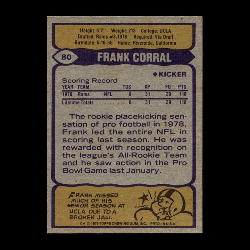 Frank Corral 1979 Topps Rookie Los Angeles Rams #80 R309J 1 | eBay
