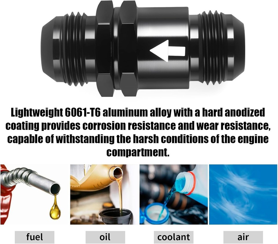AN10 One Way Check Valve Inline Fitting Aluminum Black 2PCS Fuel Oil | eBay