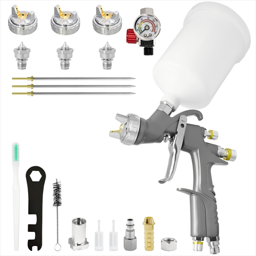 PRO TOOLS R500 LVLP Air Spray Gun with 1.3/1.5/1.7/2.0mm Nozzles & Air ...