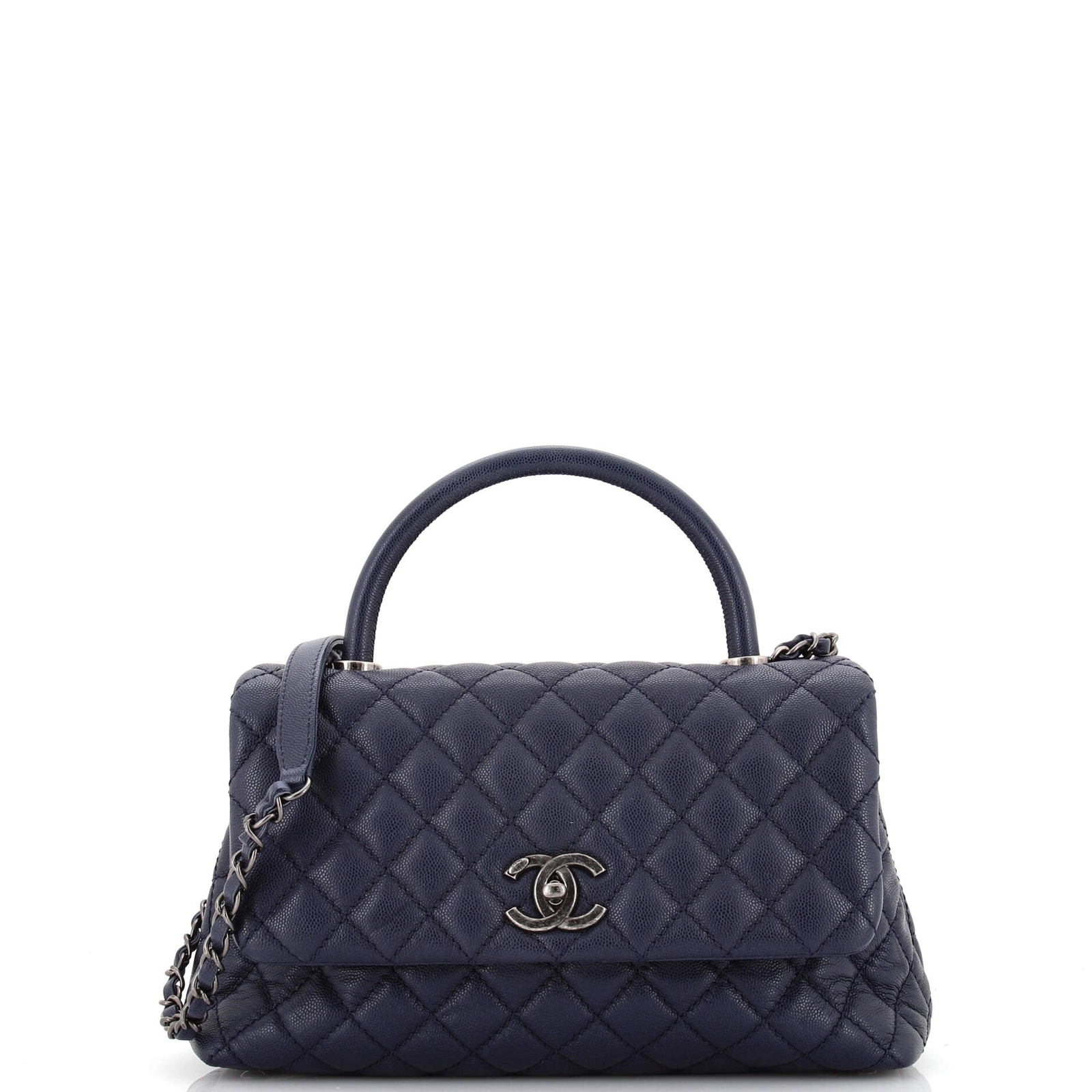 Chanel Coco Top Handle Bag Quilted Caviar Small Blue - Gem