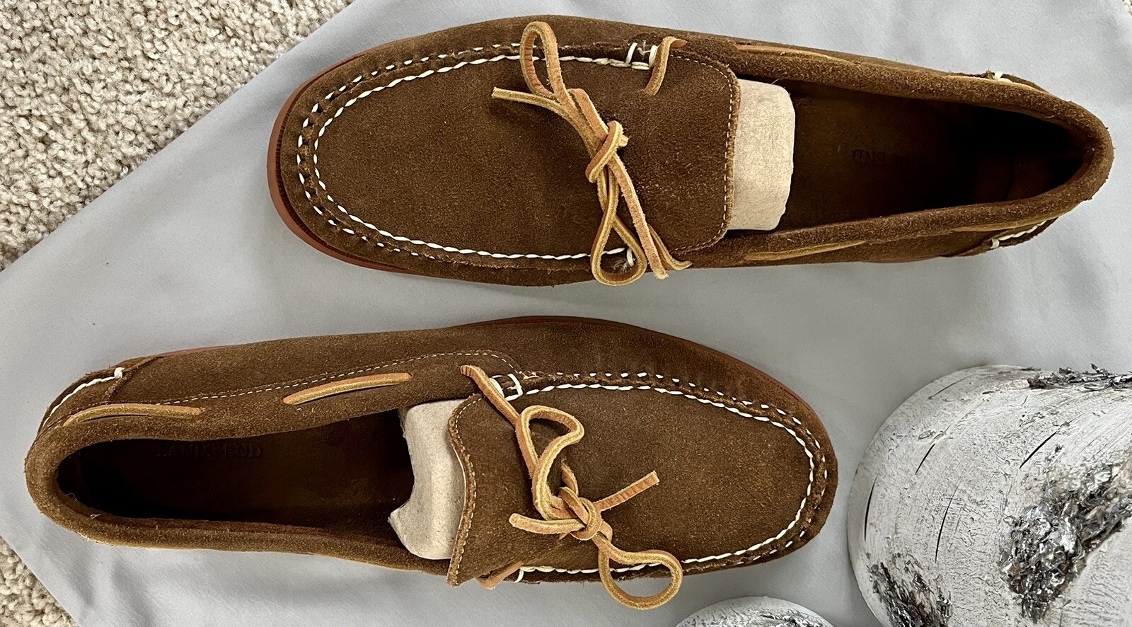 LN LANDS END Brown Leather Suede Moccasin Drivers Boat Shoes Mens Size ...