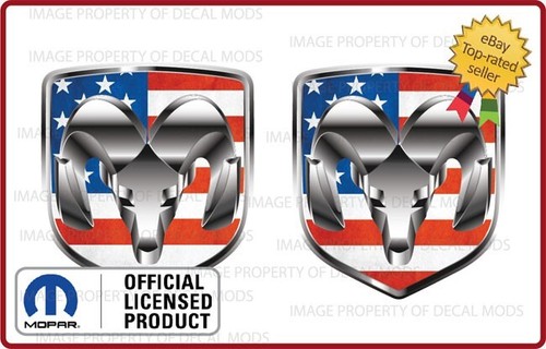 2x Dodge RAM Head Shield Logo Truck Decals Stickers American Flag USA ...