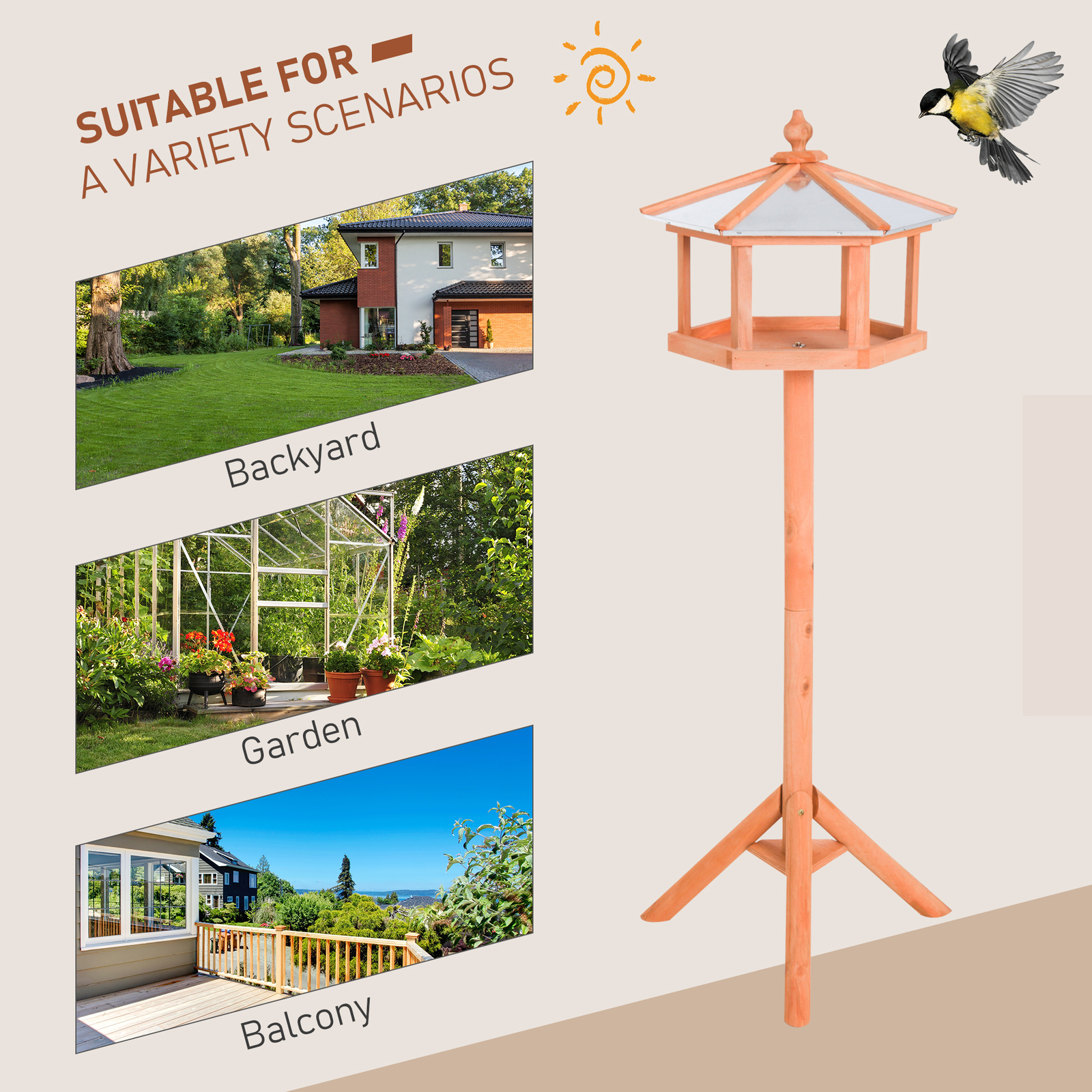 Bird Stand Feeder Table Feeding Station Garden Wood Coop Parrot Nesting ...