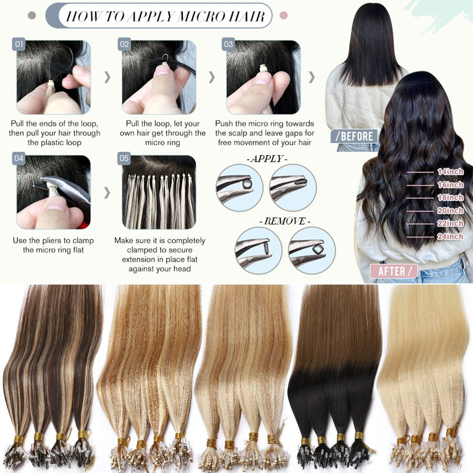 HOT Loop Micro Ring Link Hair Extensions Russian Real Human Hair Micro ...