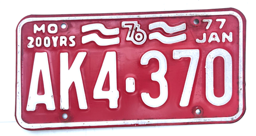 Original 1976 1977 Missouri Bi Centennial MO License Plate 200 Years ...