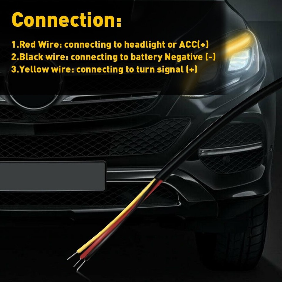 DRL LED Lights Sequential Amber/White Flexible Turn Signal Strip ...
