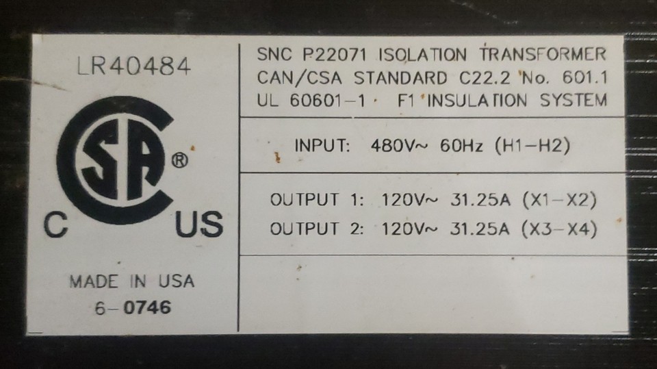 2) Power Transformer, 8KVA, 8000VA, 480V AC to 240/120V AC, Step down ...