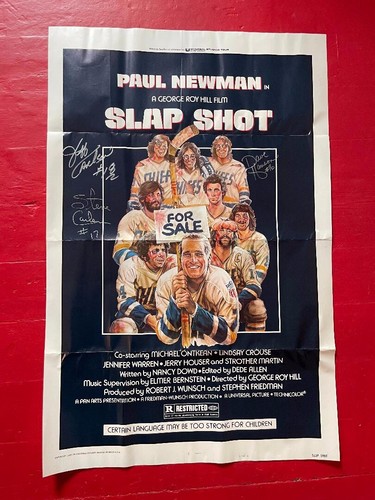 SLAP SHOT ORIGINAL MOVIE POSTER IN PERSON SIGNED BY ALL 3 HANSON ...