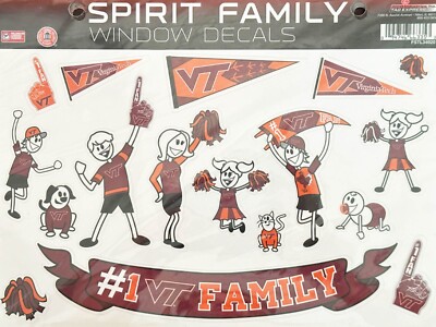 VIRGINIA TECH SPIRIT FAMILY WINDOW DECALS (1) Window Clings Celebrate ...