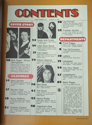 Circus Magazine August 1978 Bob Seger, Springsteen, Bee Gees, Van Halen ...