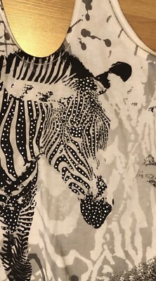 S / M ~ Bling Zebra Tank Top Shell Animal Print Women’s Hankerchief Hem ...