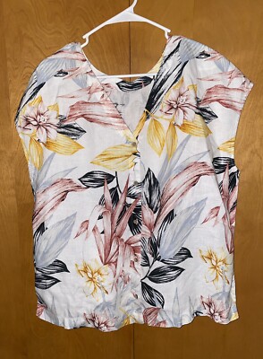 100% Linen High/low Tunic Top Womens Size XLTropical Floral C&C ...