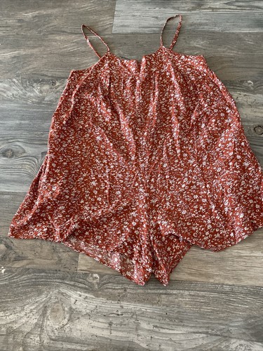 NWT Natural Life Mini Romper Red Earthy Floral Wide Leg Spaghetti ...