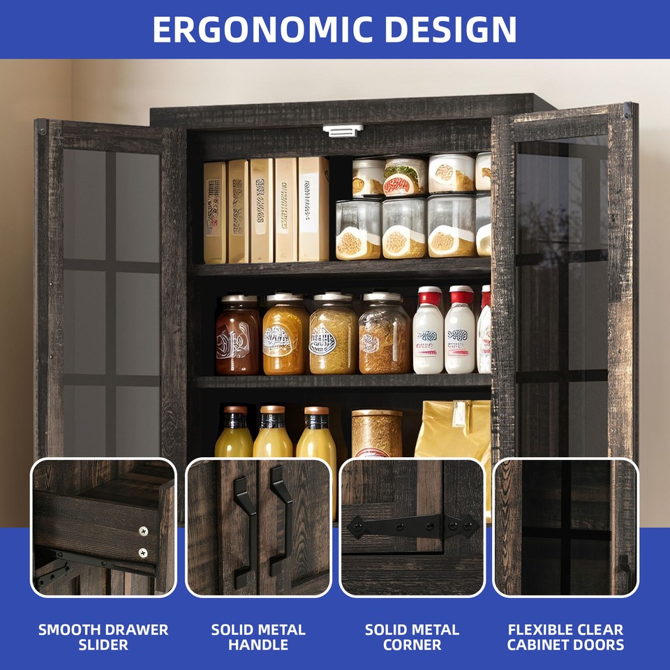 Tall Kitchen Cabinet Organizer w/Drawer & 5 Shelves 71" Farmhouse ...