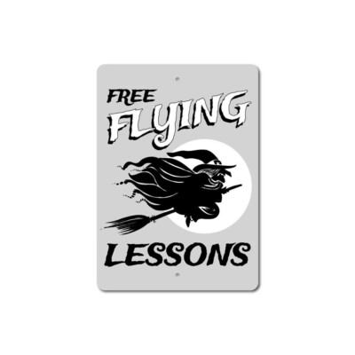 Flying Witch Sign, Flying Lessons Sign, Flying Broom Aluminum Metal ...