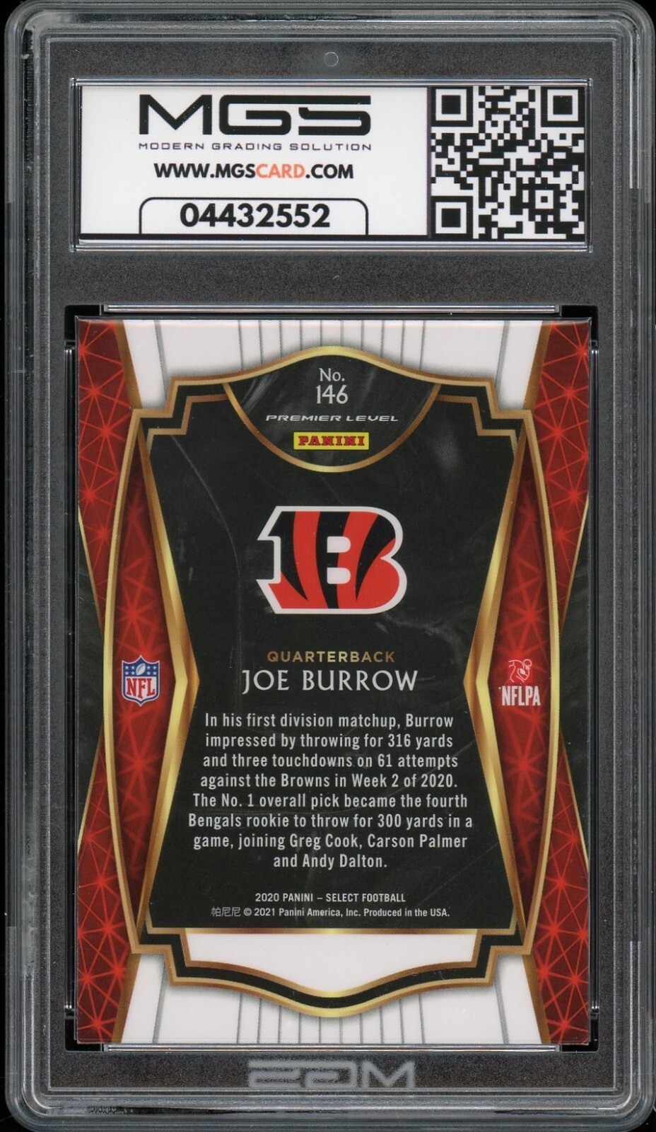 2020 Panini Select #146 Joe Burrow RC ROOKIE CARD MGS Graded 10 Gem ...