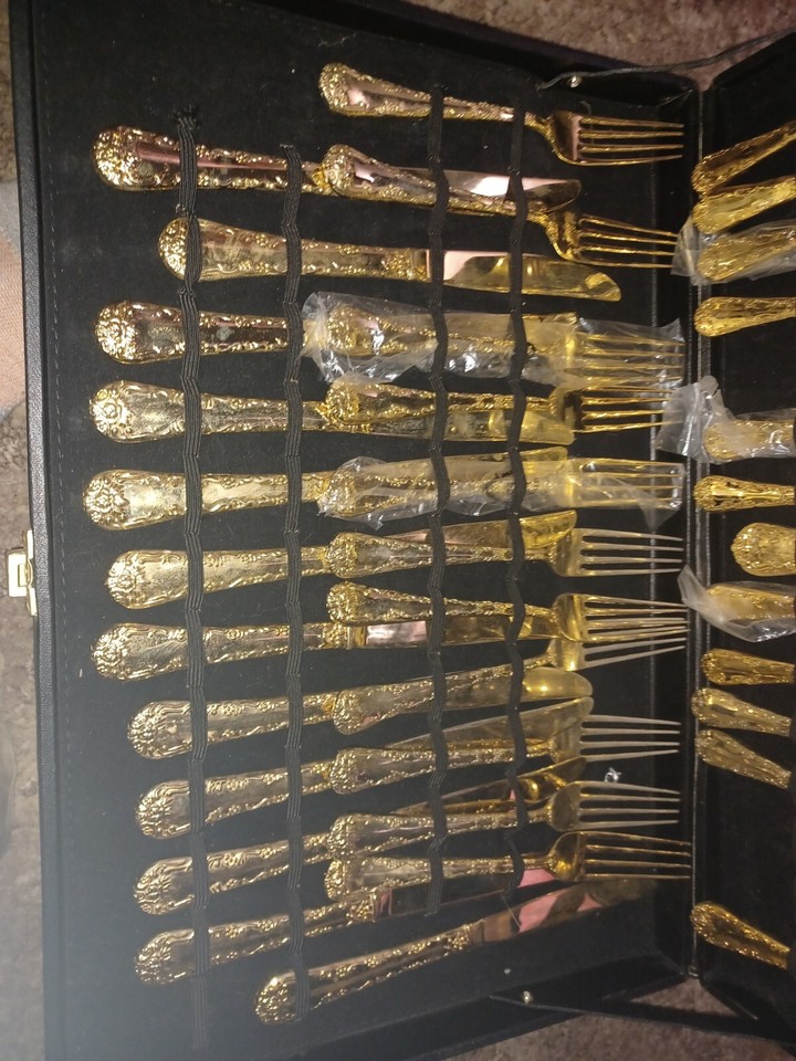 Vintage MCM Godinger gold plated flatware (51 pieces) In Original ...