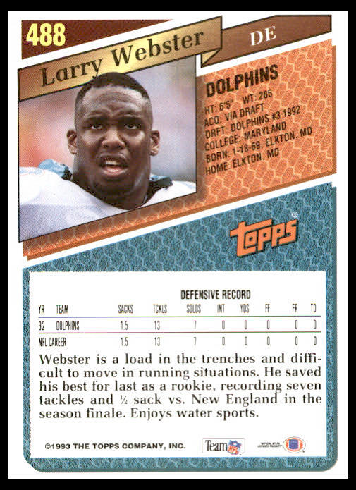 1993 Topps - #488 Larry Webster for sale online | eBay