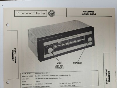 Grommes Model GRT-1 Tuner-Sams PhotoFact Tech Docs NOS and Free ...