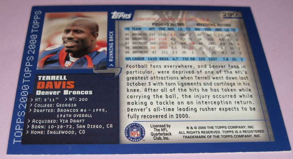 2000 Topps #290 Terrell Davis Broncos Georgia | eBay