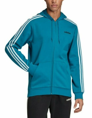 Adidas Men's Active Teal Essentials 3-Stripes Fleece Full Zip Hoodie | eBay